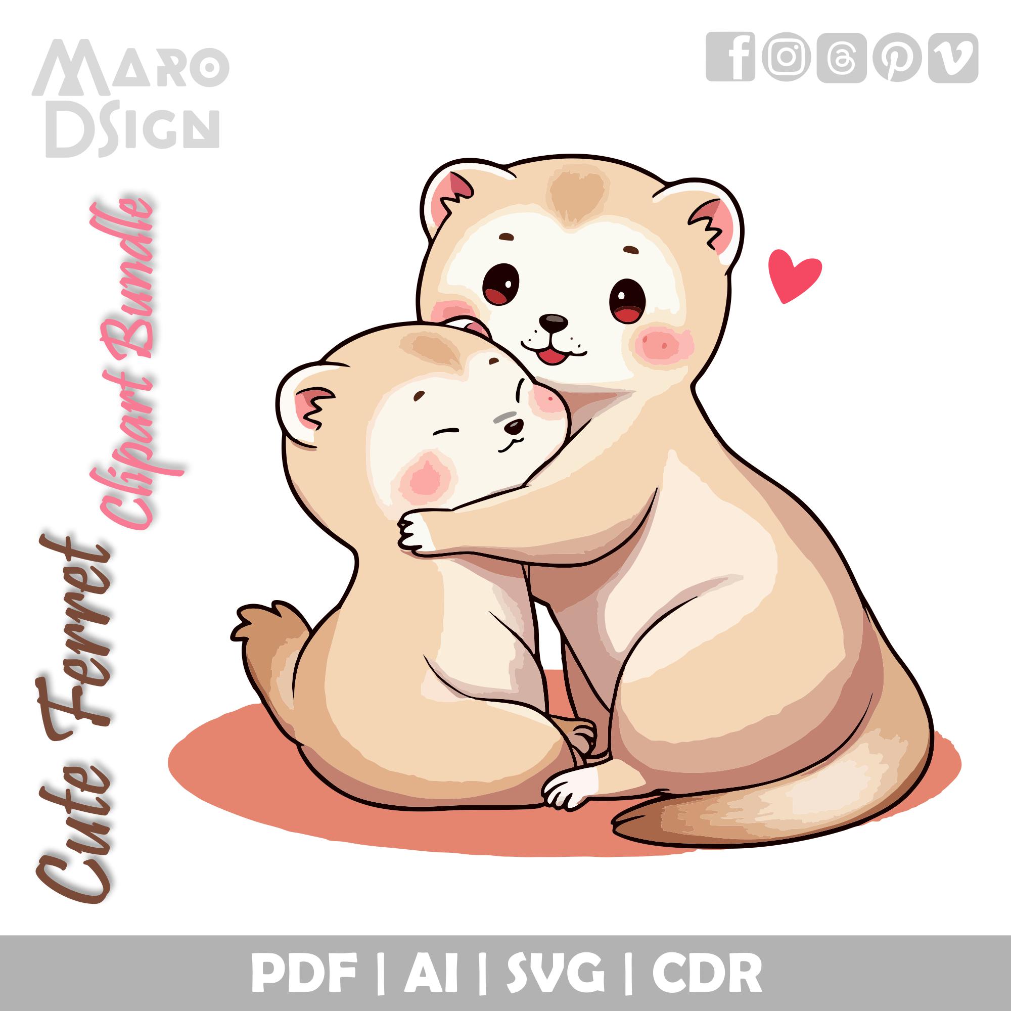 Baby Ferret Clipart Bundle | Chibi Pet Illustration With Big Eyes ...
