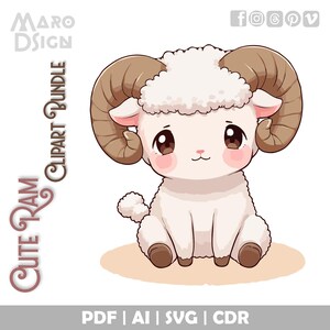 Cute Ram Clipart Bundle | Japanese Anime Style Sheep Illustration for ...