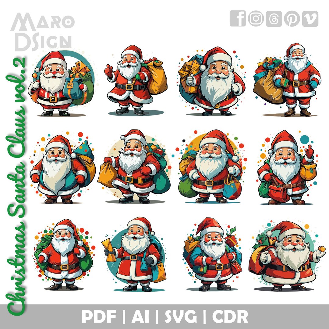 Christmas Santa Claus Clipart Bundle Vol.2 | Charming Christmas Art for ...