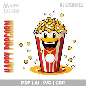 Happy Popcorn Clipart Bundle | Editable Cartoon Art, Perfect for Snack ...