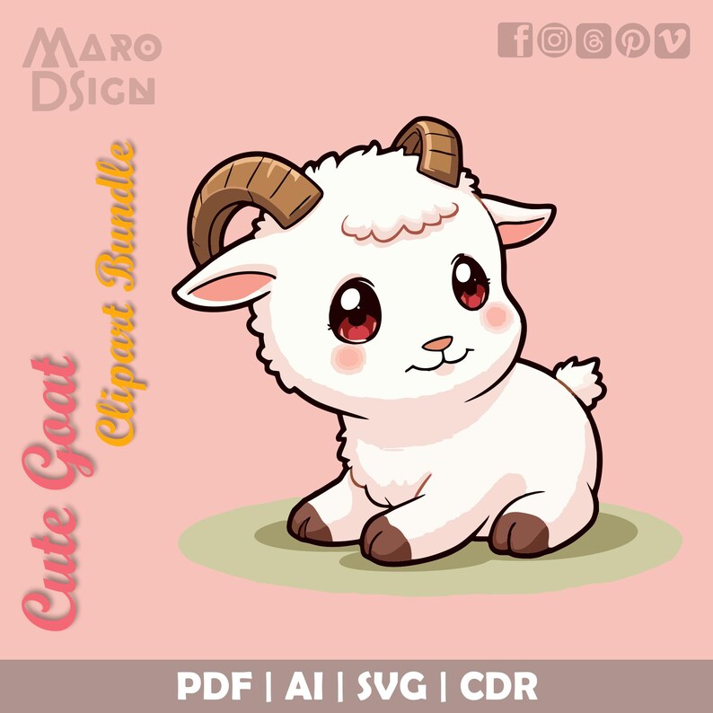 Cute Goat Clipart Bundle | Adorable Chibi Goat in Japanese Pixiv Style ...