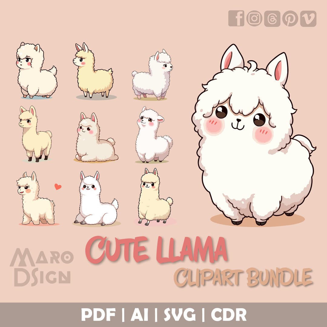 Cute Llama Clipart Bundle | Adorable Japanese Manga-style Animal for ...