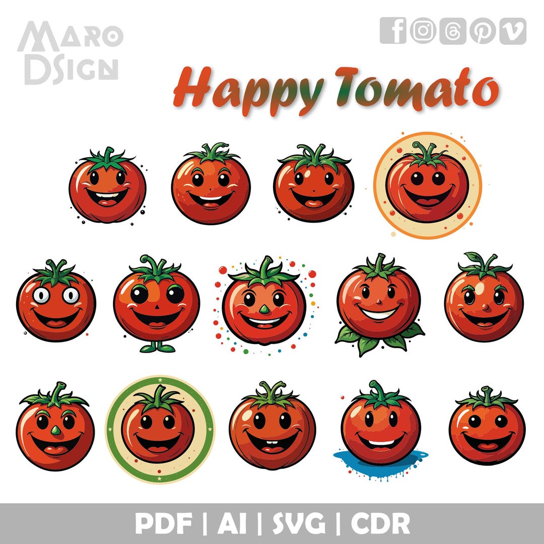 Happy Tomato Clipart Bundle | Cute and Cheery Design for Your DIY ...