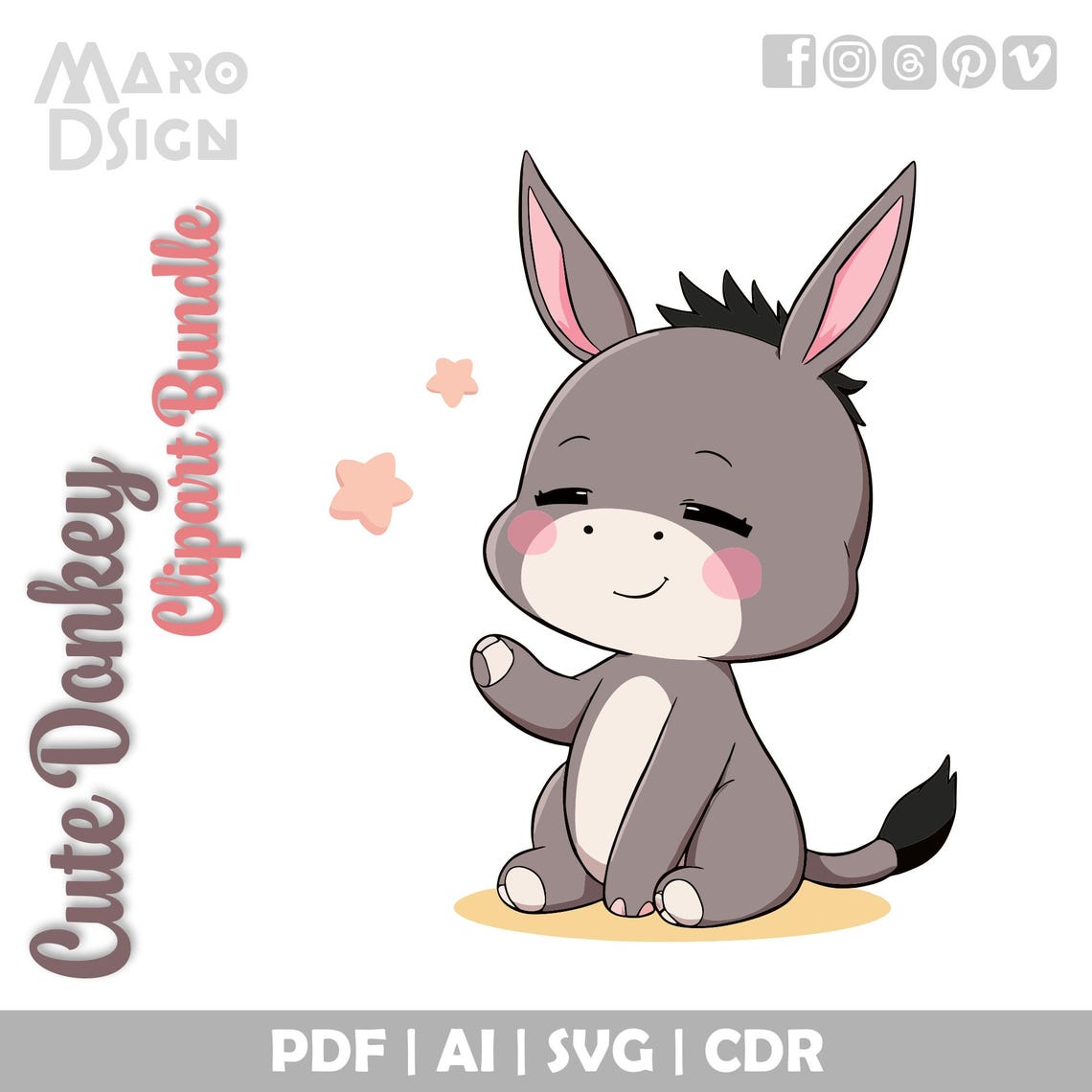 Cute Donkey Clipart Bundle | Adorable Manga Animal Character in Pastel ...