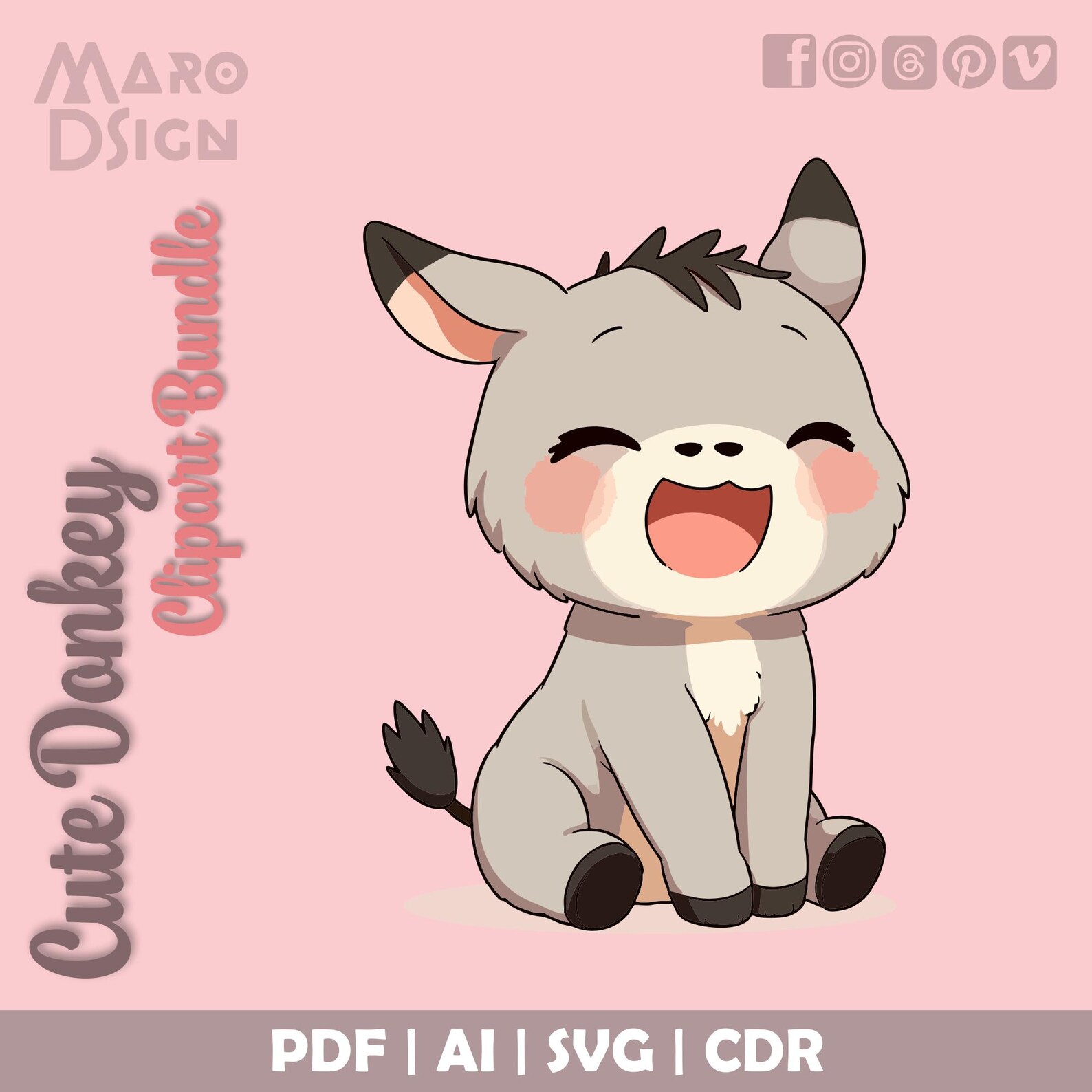 Cute Donkey Clipart Bundle | Adorable Manga Animal Character in Pastel ...