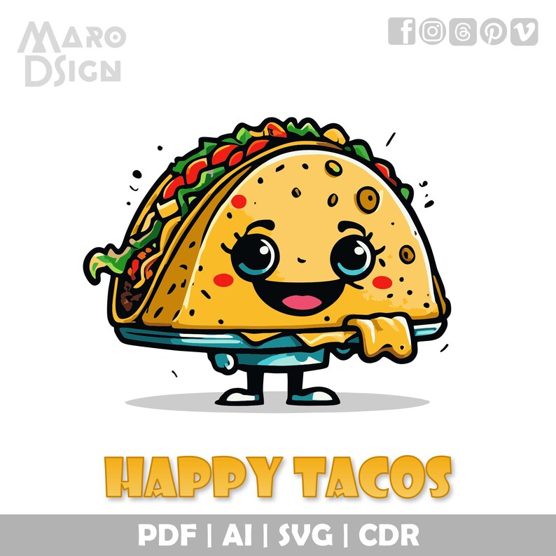 Happy Tacos Clipart Bundle | Fun & Colorful Taco Character, Perfect for ...