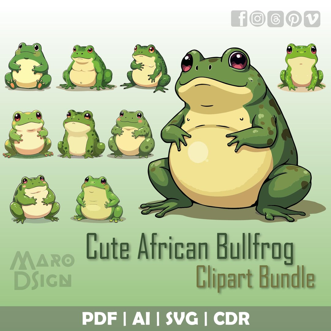 Cute African Bullfrog Clipart Bundle | Pixiv-inspired Frog Clipart ...
