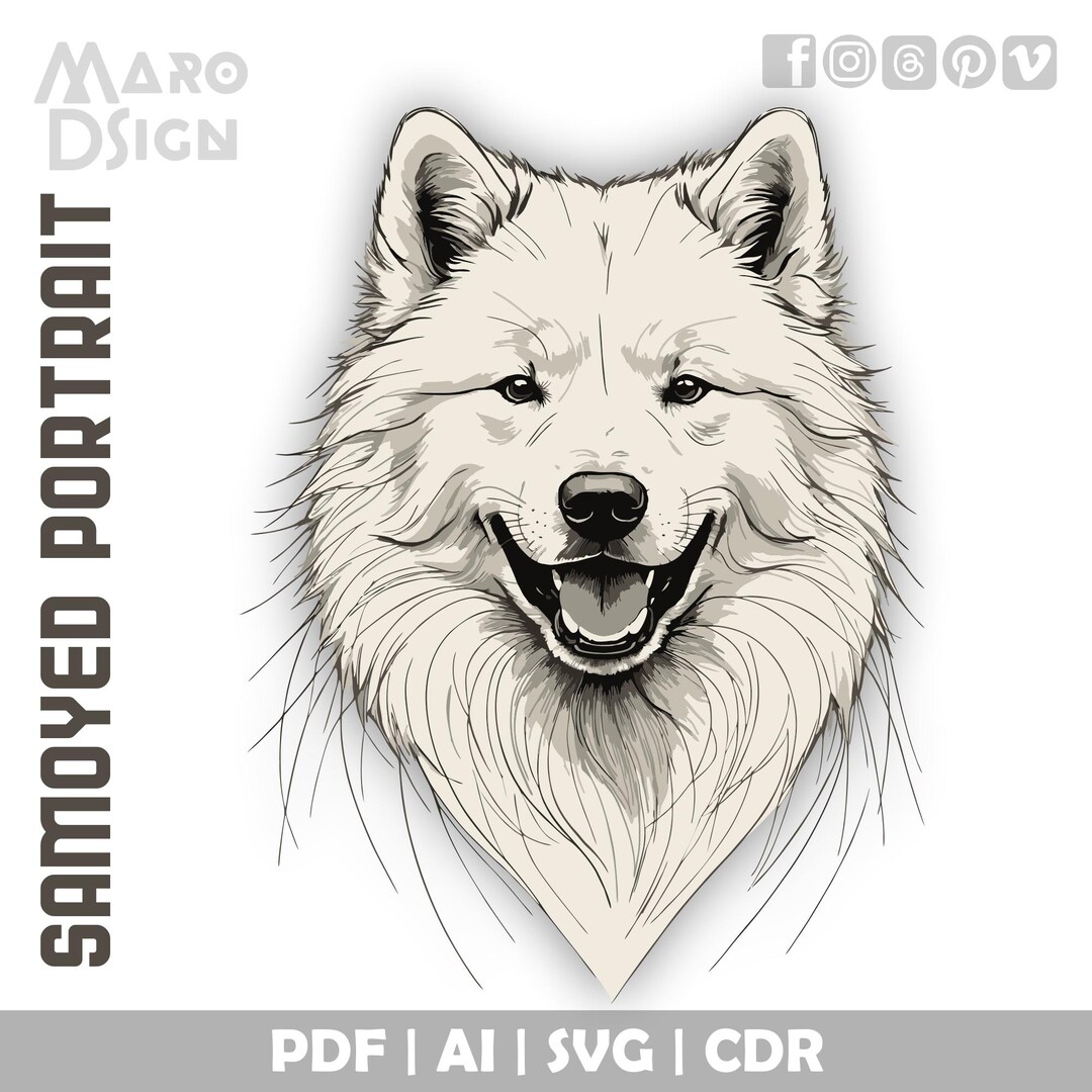 Samoyed Portrait | Digital Vector Art for Pet Lovers and Graphic ...