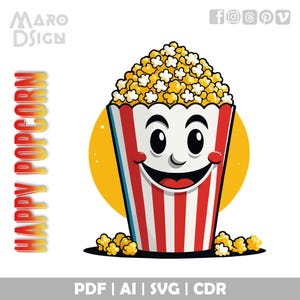 Happy Popcorn Clipart Bundle | Editable Cartoon Art, Perfect for Snack ...