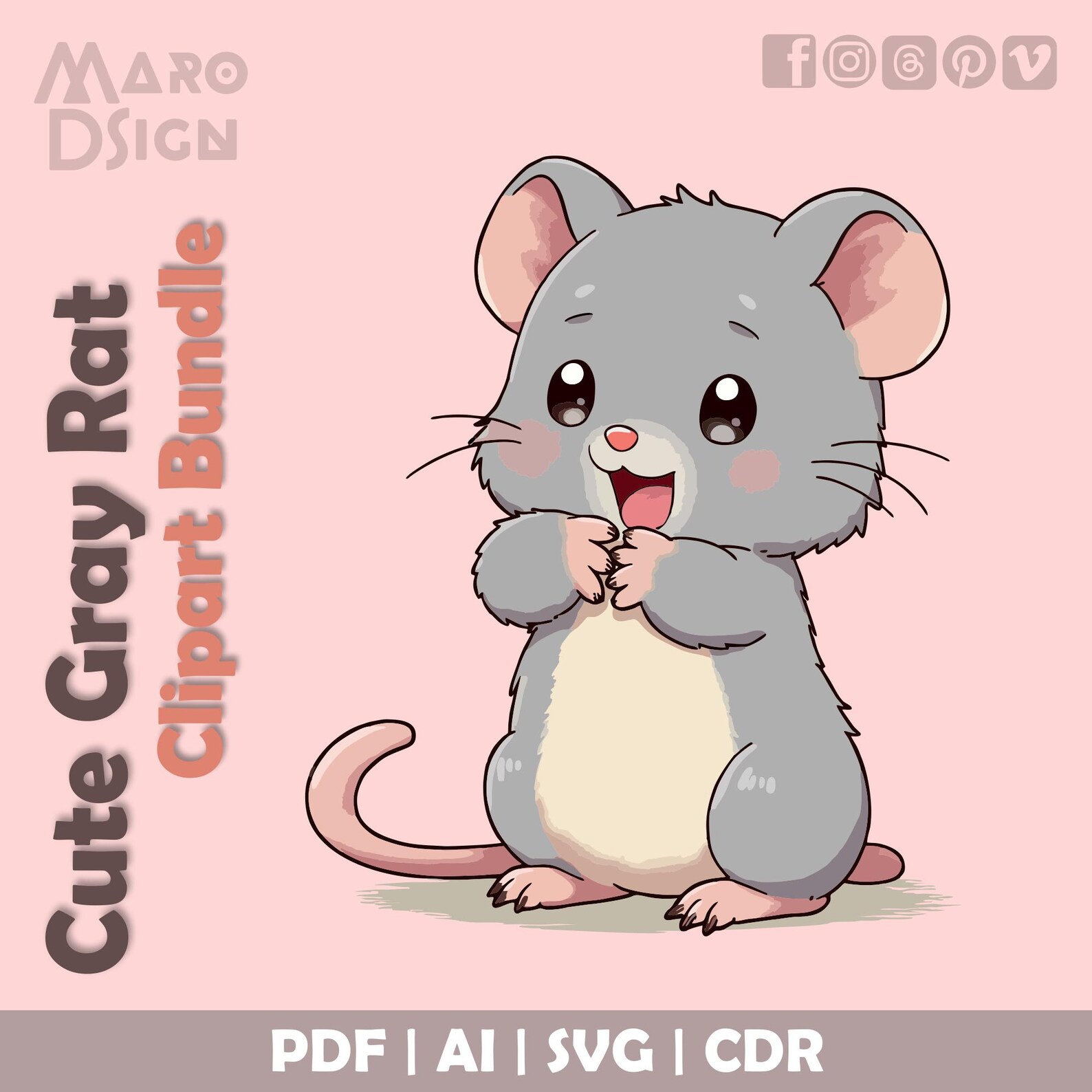 Cute Gray Rat Clipart Bundle | Sweet Anime-inspired Rat Character for ...