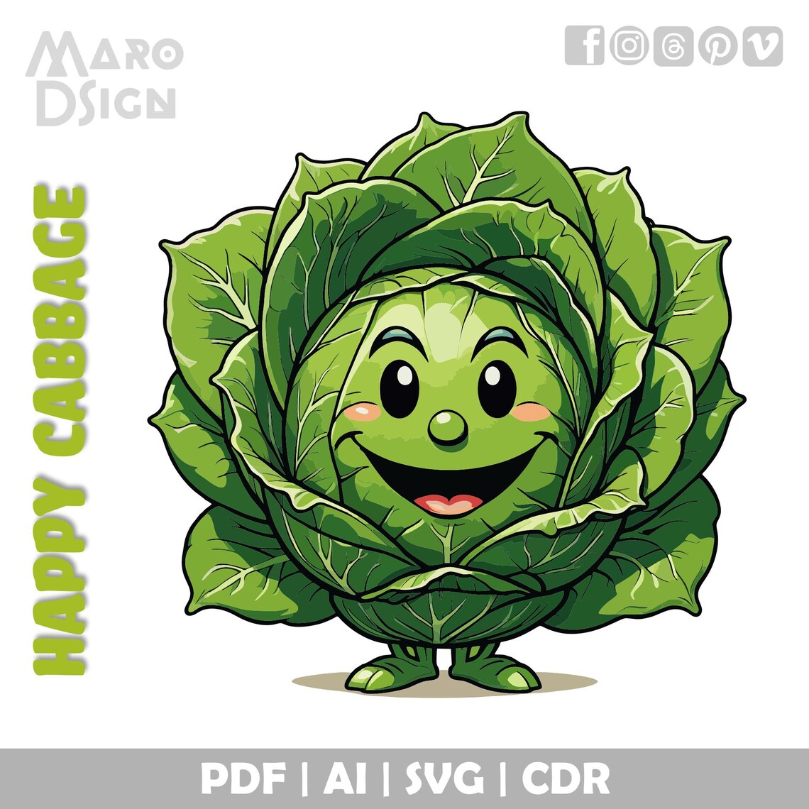 Happy Cabbage Clipart Bundle | A Fun and Friendly Vegetable ...