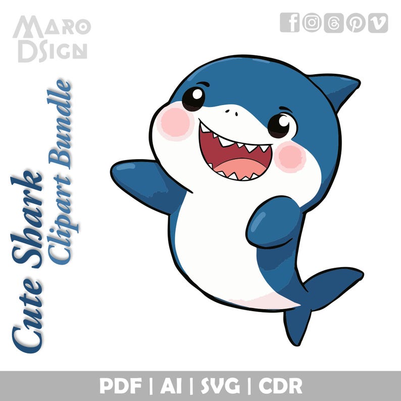 Cute Shark Clipart Bundle | Kawaii Anime-style Vector Clipart With ...