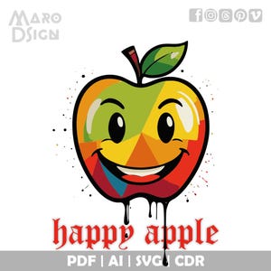 Happy Apple Clipart Bundle | Colorful, Playful Fruit Vector for DIY ...