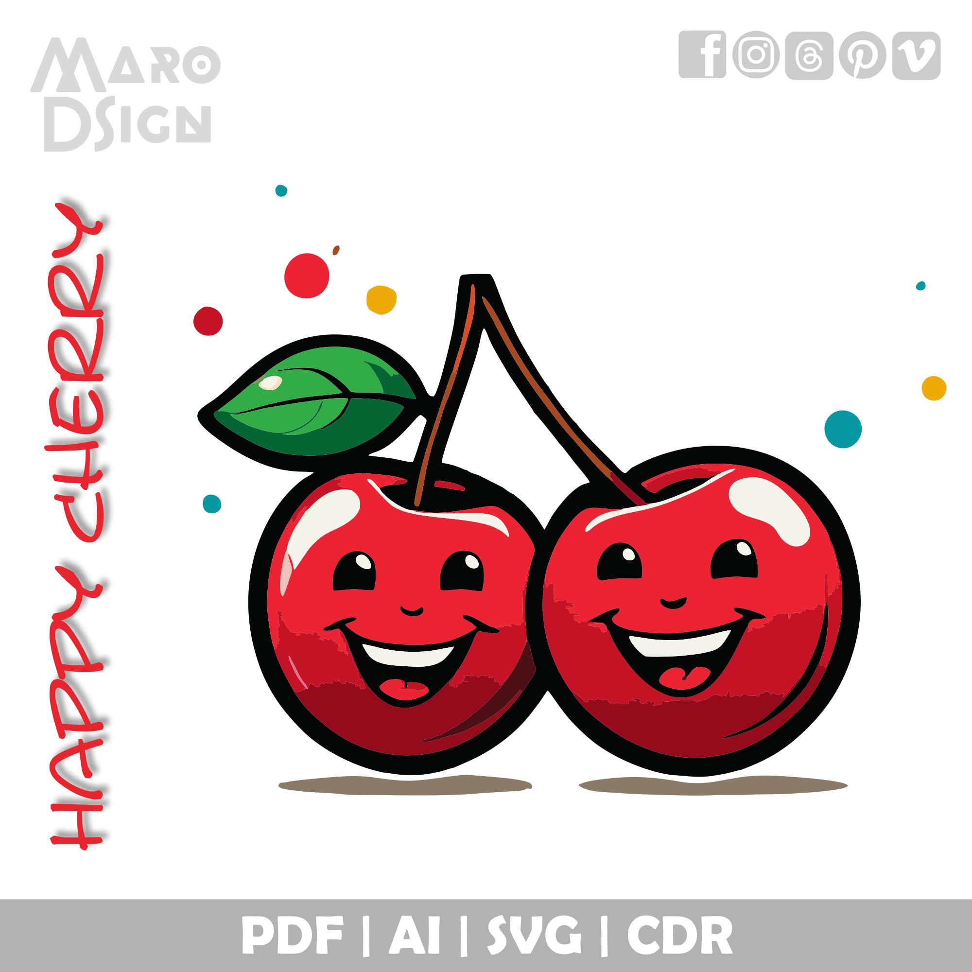 Happy Cherry Clipart Bundle | Fun, Editable Vector Art for Merch ...