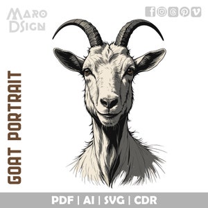 Goat Portrait | Hand-drawn Animal Art, Unique Goat Clipart for Digital ...