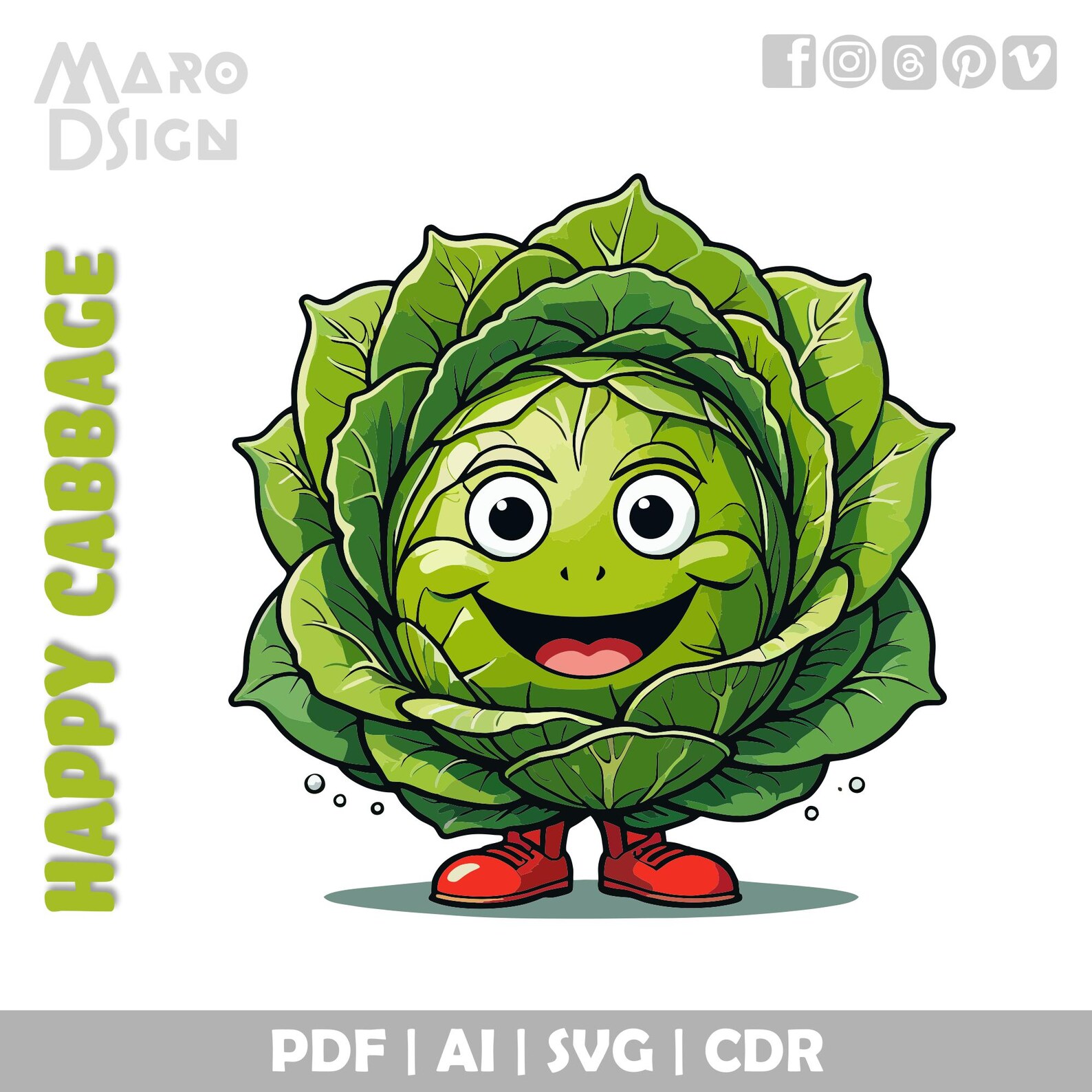 Happy Cabbage Clipart Bundle | A Fun and Friendly Vegetable ...