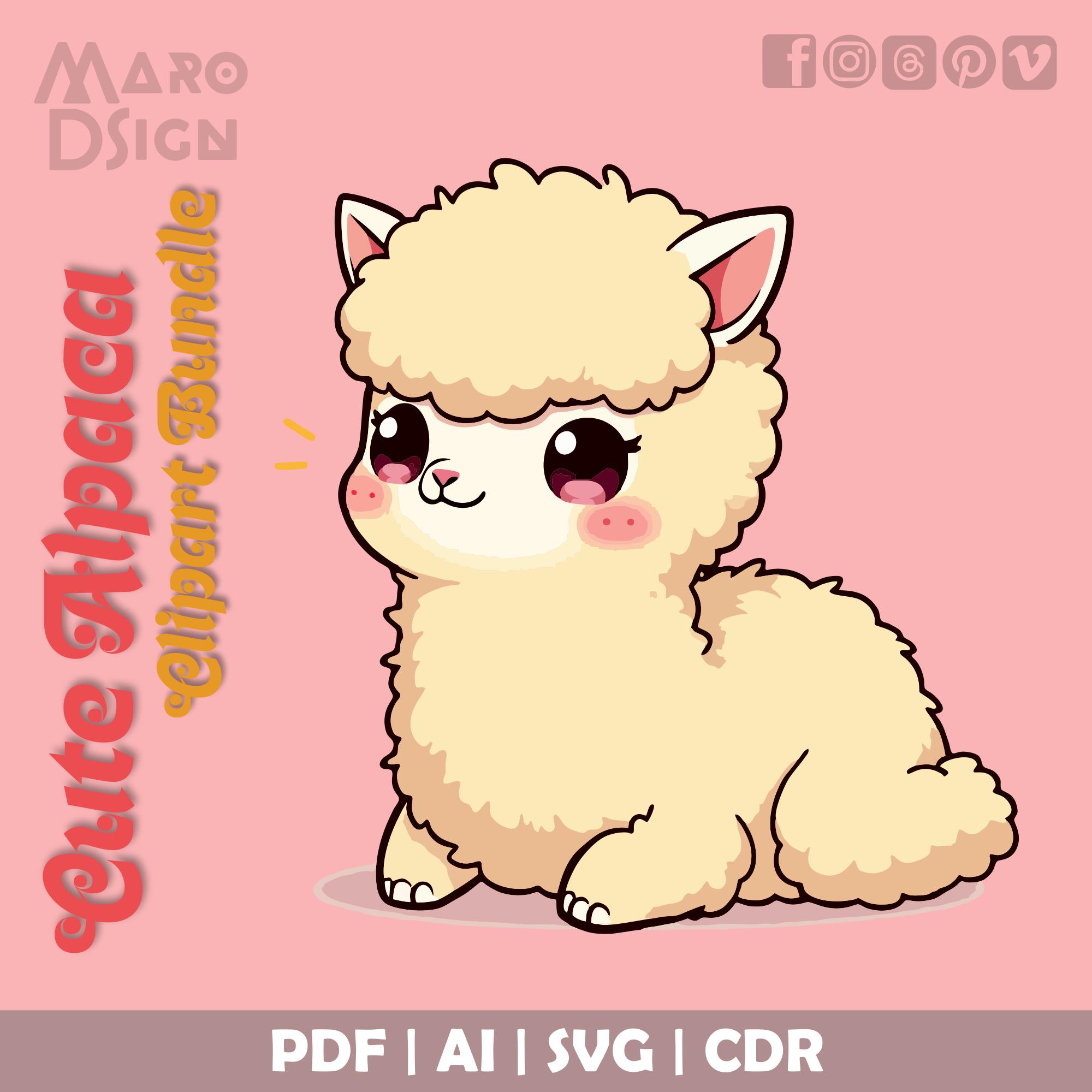 Cute Alpaca Clipart Bundle | Kawaii Pastel Alpaca Clipart With Big Eyes ...