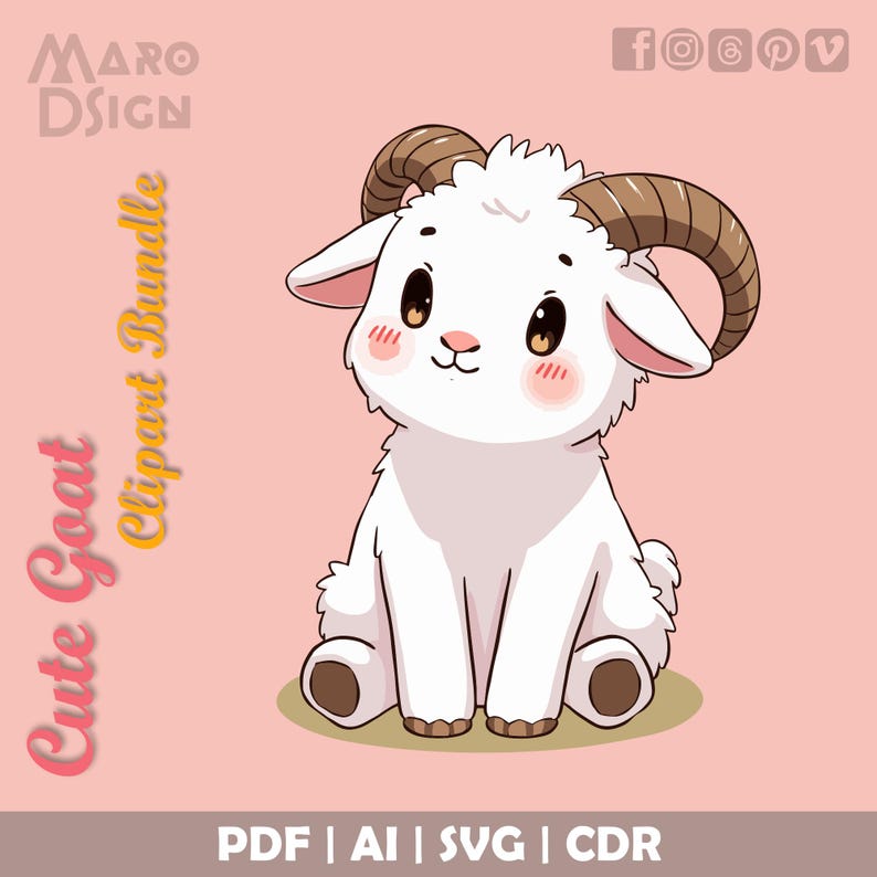 Cute Goat Clipart Bundle | Adorable Chibi Goat in Japanese Pixiv Style ...