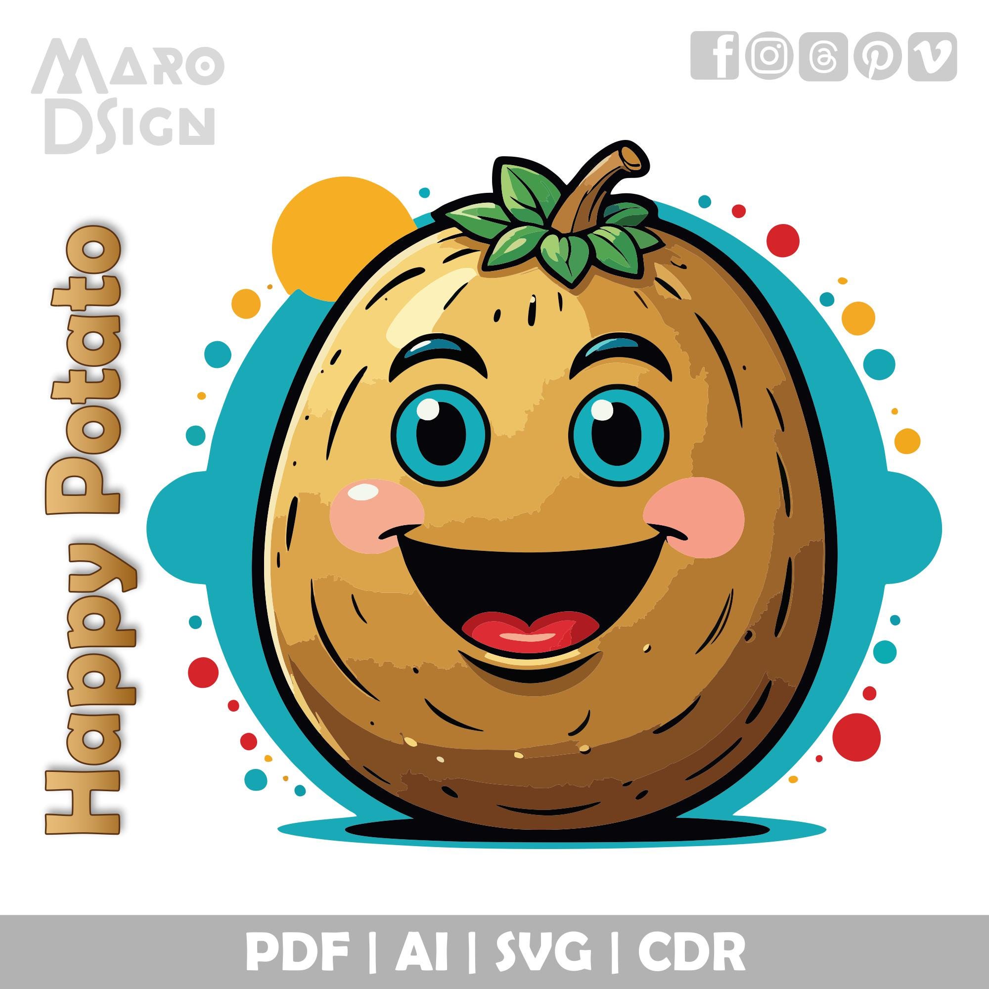 Happy Potato Clipart Bundle | Adorable and Editable Smiling Vector for ...