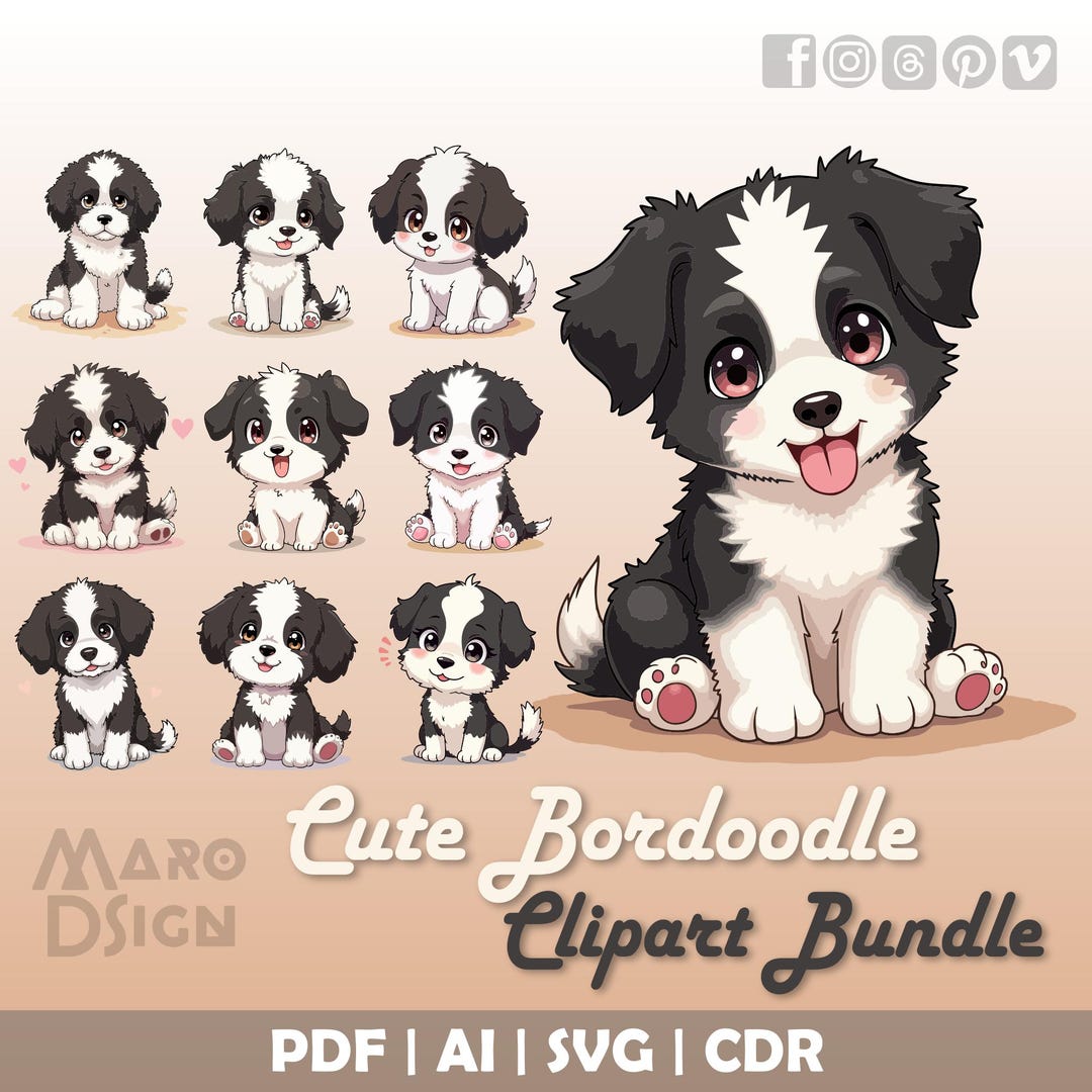 Baby Bordoodle Dog Clipart Bundle | Fun Clipart for DIY Stickers ...
