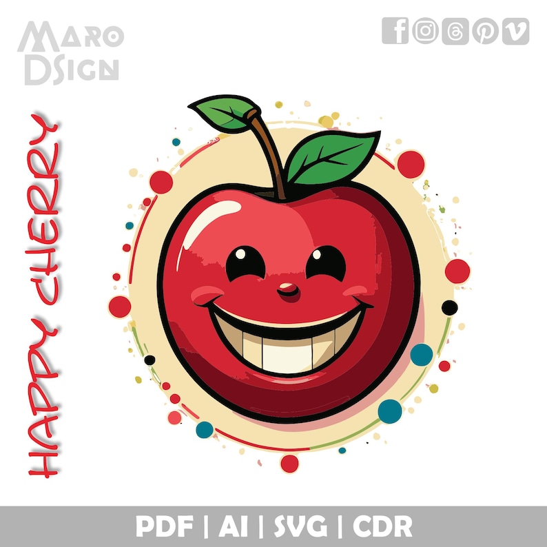 Happy Cherry Clipart Bundle | Fun, Editable Vector Art for Merch ...