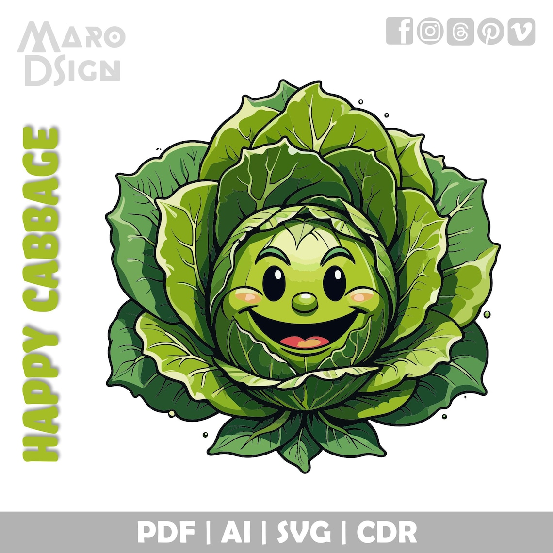 Happy Cabbage Clipart Bundle | A Fun and Friendly Vegetable ...