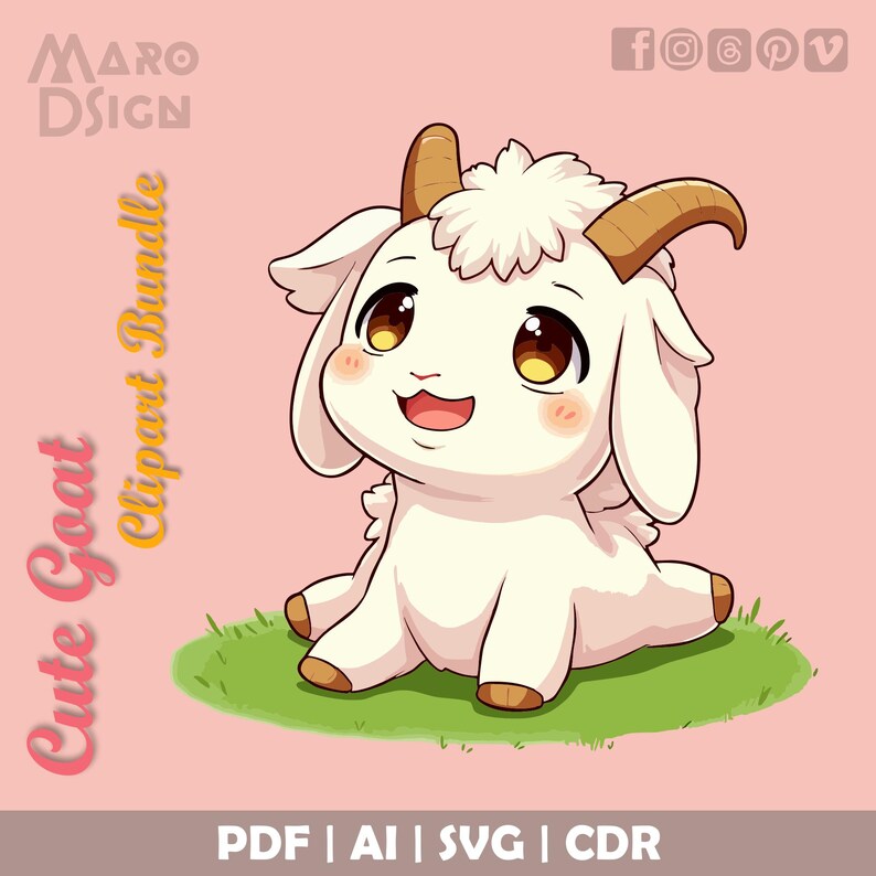 Cute Goat Clipart Bundle | Adorable Chibi Goat in Japanese Pixiv Style ...