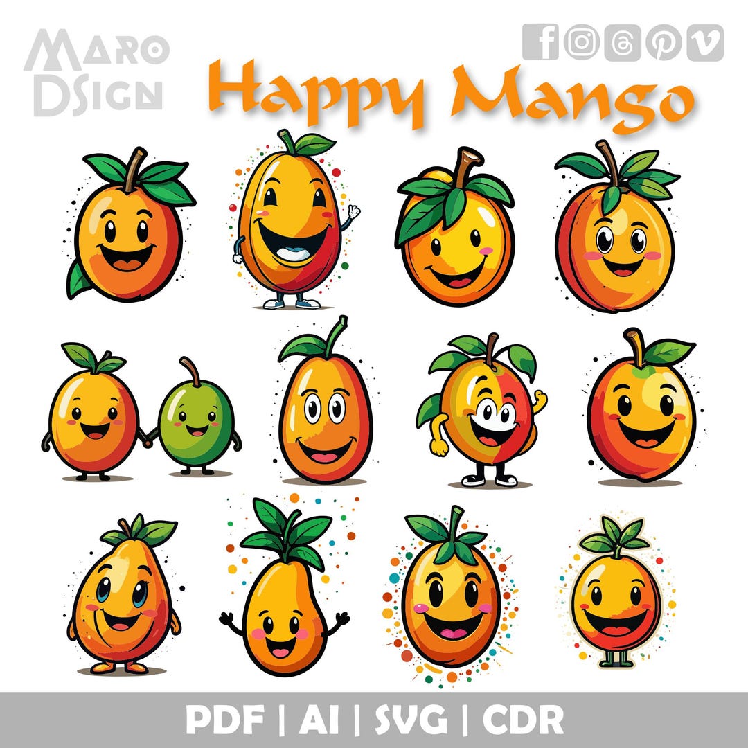 Happy Mango Clipart Bundle | Fun and Colorful Digital Art for DIY ...