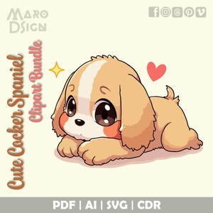 Cute Cocker Spaniel Clipart Bundle | Sweet Manga-inspired Puppy ...