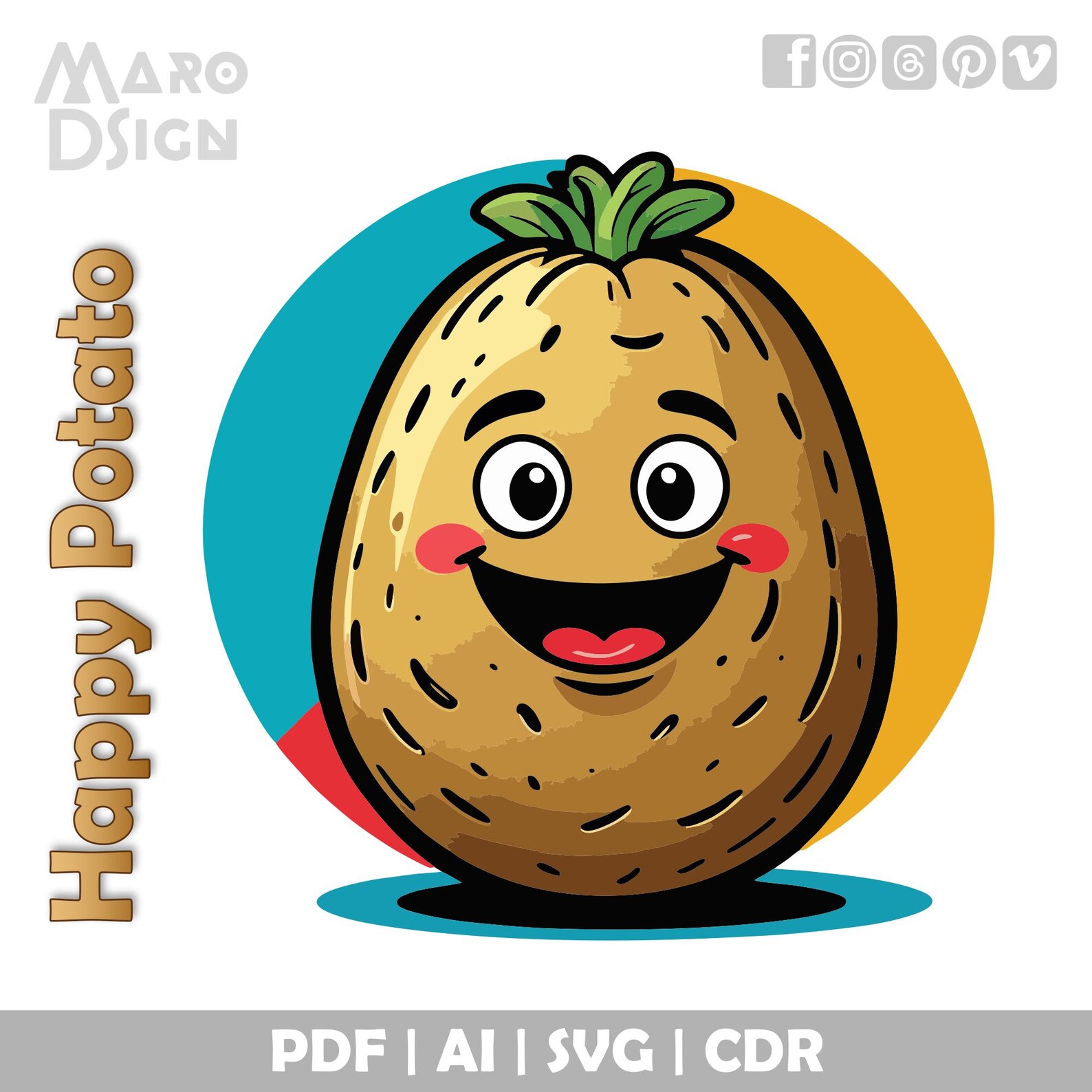 Happy Potato Clipart Bundle | Adorable and Editable Smiling Vector for ...
