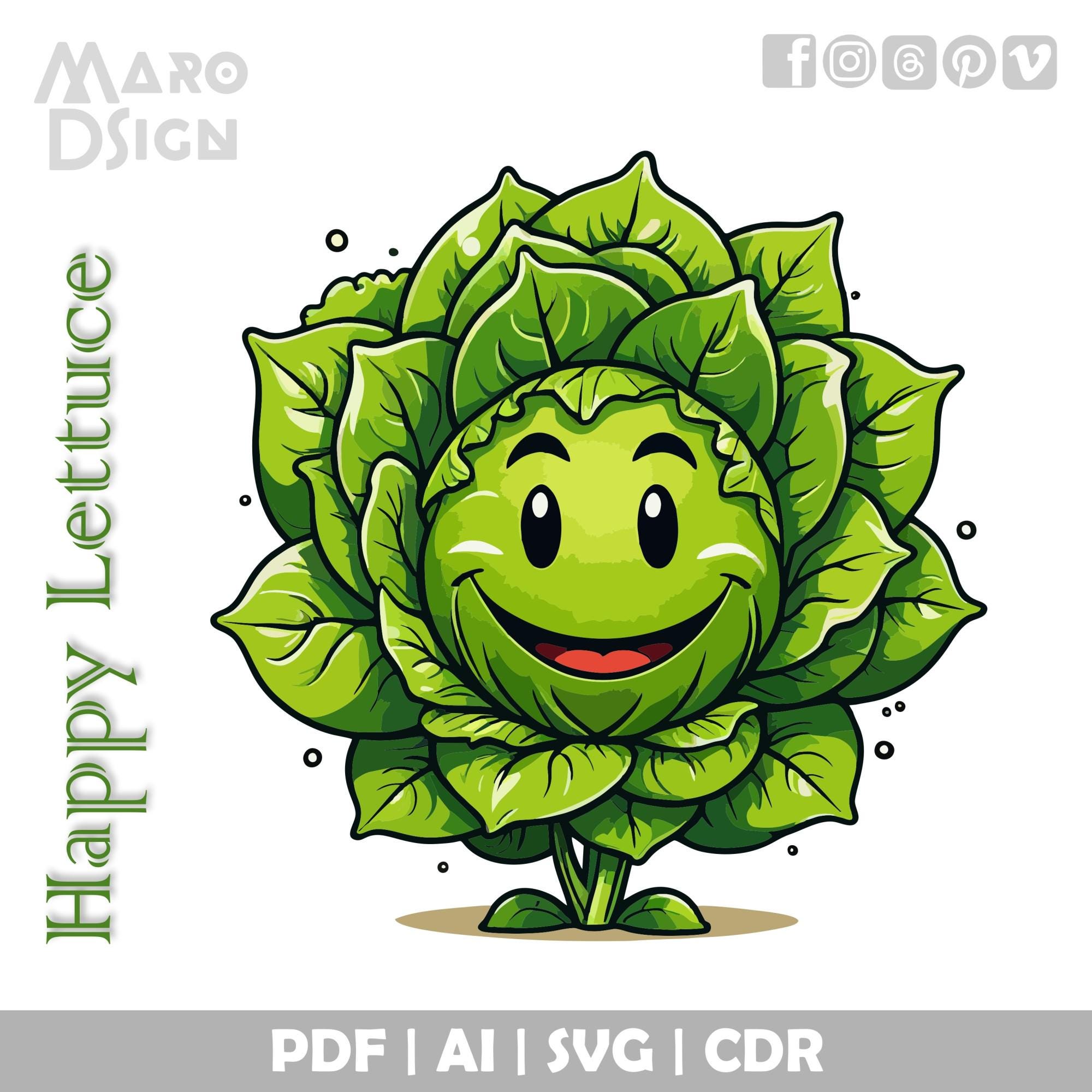 Happy Lettuce Clipart Bundle | Leafy Veggie Clipart for Kitchen Art ...