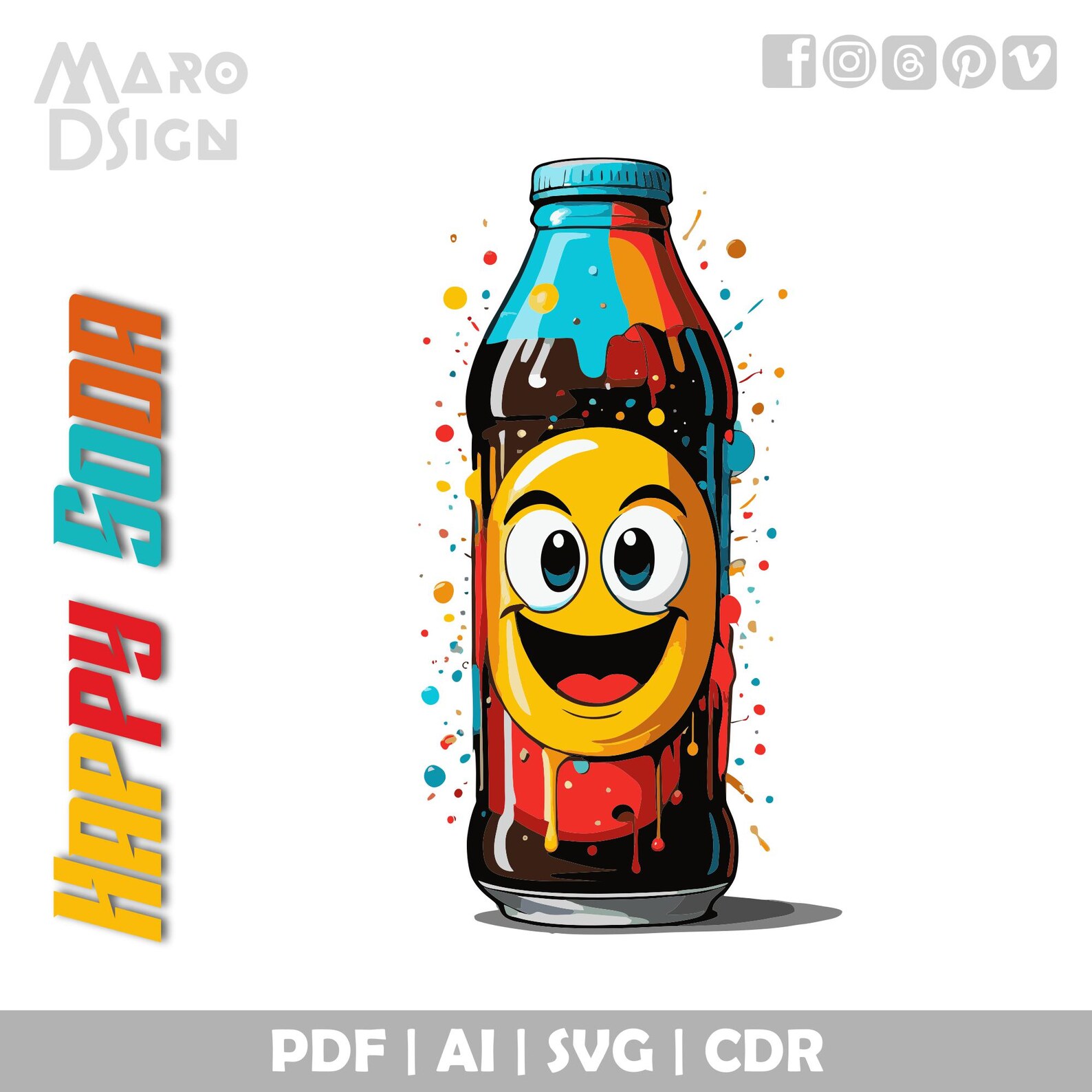 Happy Soda Clipart Bundle | Colorful Beverage Vector for DIY Projects ...