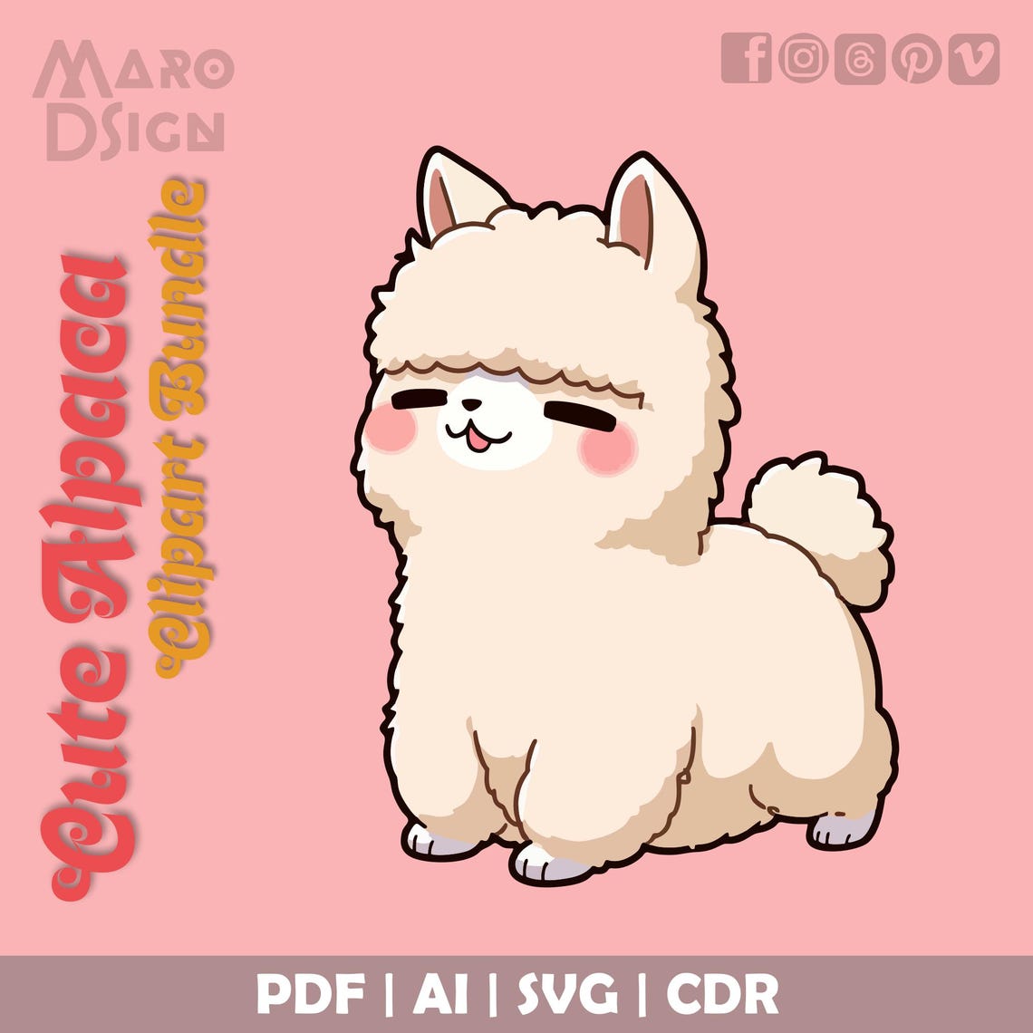 Cute Alpaca Clipart Bundle | Kawaii Pastel Alpaca Clipart With Big Eyes ...