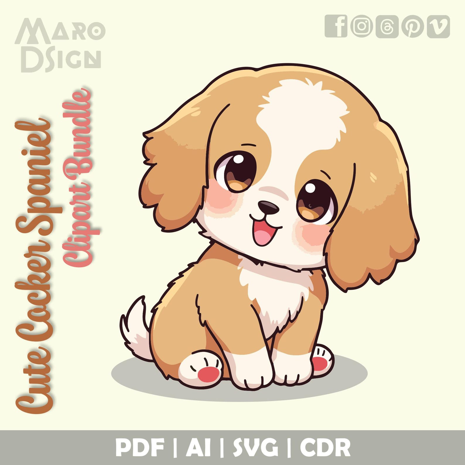 Cute Cocker Spaniel Clipart Bundle | Sweet Manga-inspired Puppy ...