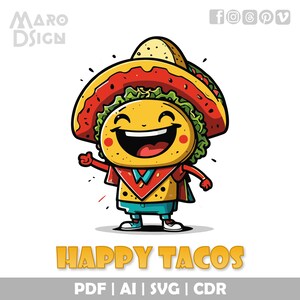 Happy Tacos Clipart Bundle | Fun & Colorful Taco Character, Perfect for ...