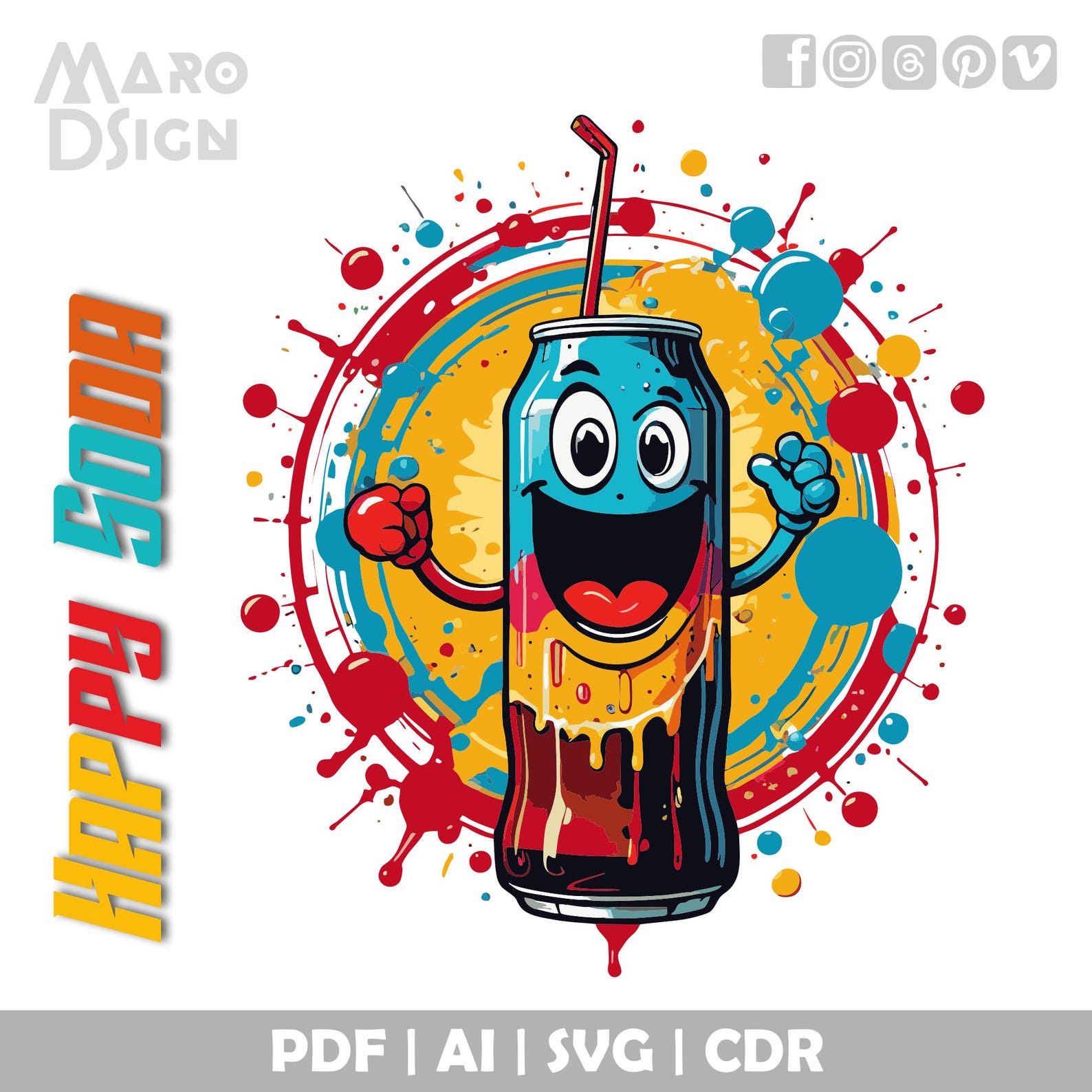 Happy Soda Clipart Bundle | Colorful Beverage Vector for DIY Projects ...