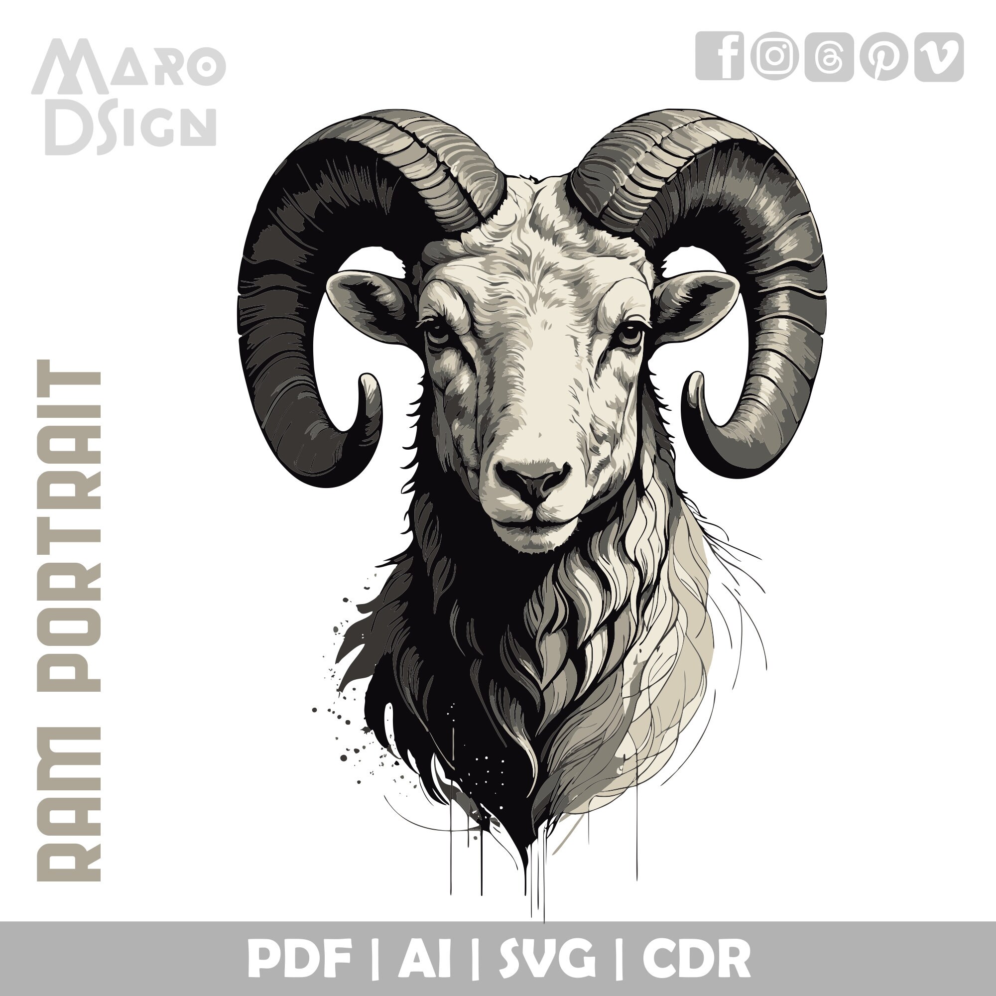 Ram Portrait | Stunning Vector Illustration of the Majestic Horned ...