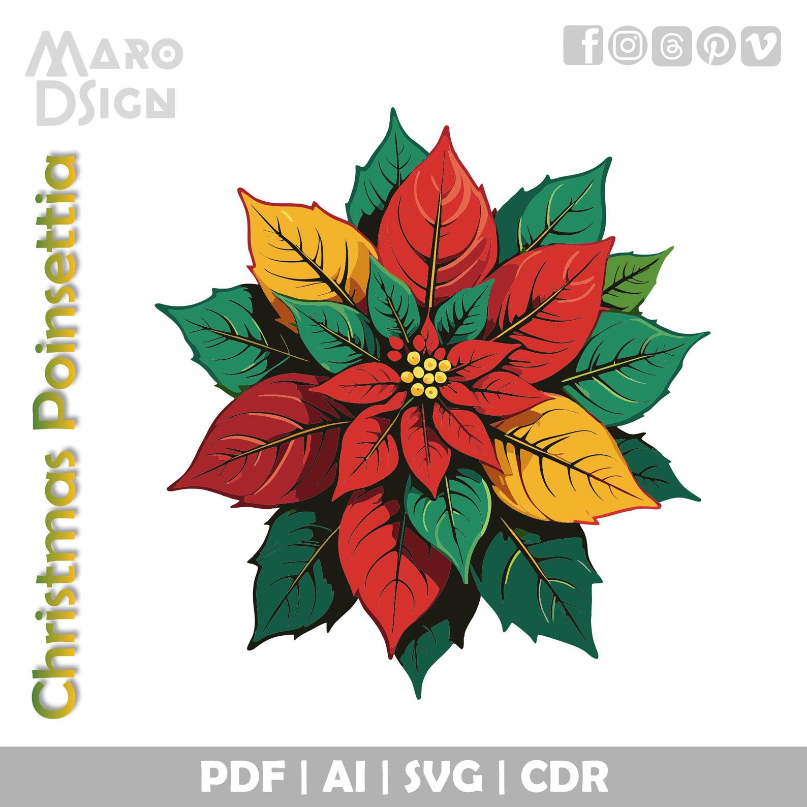 Christmas Poinsettia Clipart Bundle | Festive Floral Vector Clipart for ...