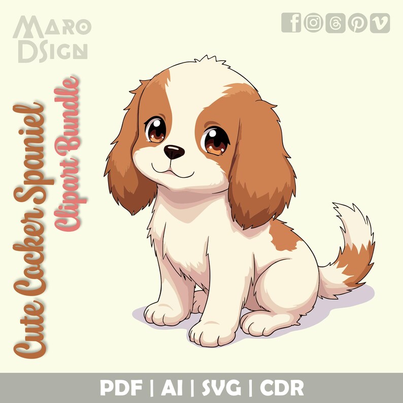 Cute Cocker Spaniel Clipart Bundle | Sweet Manga-inspired Puppy ...