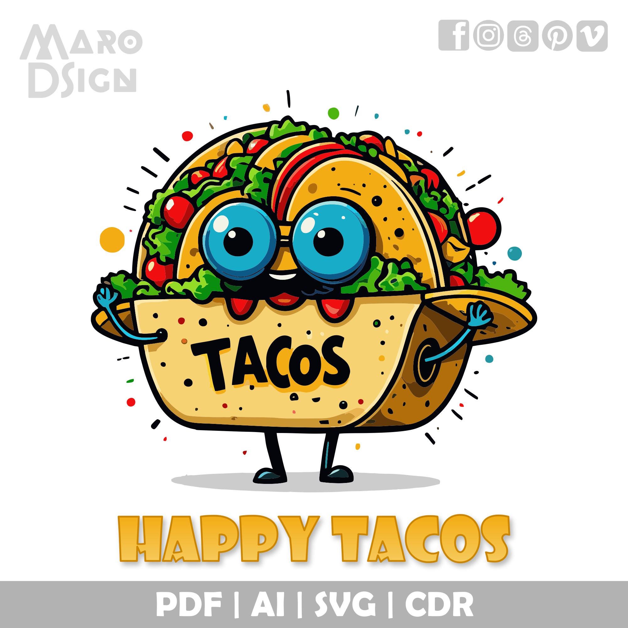Happy Tacos Clipart Bundle | Fun & Colorful Taco Character, Perfect for ...
