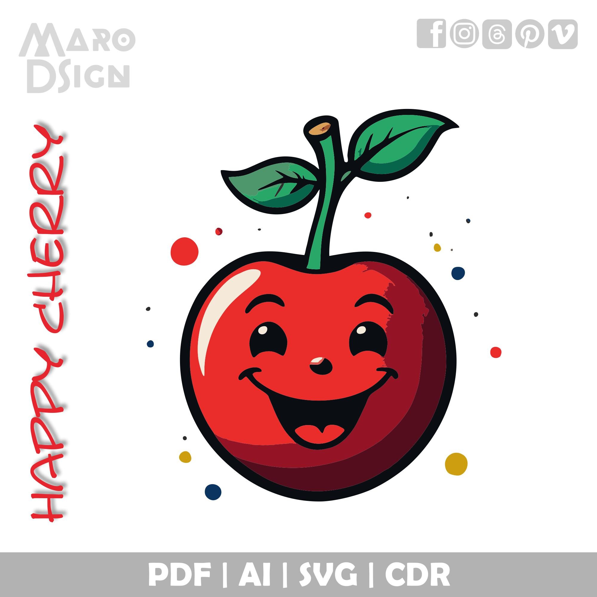 Happy Cherry Clipart Bundle | Fun, Editable Vector Art for Merch ...