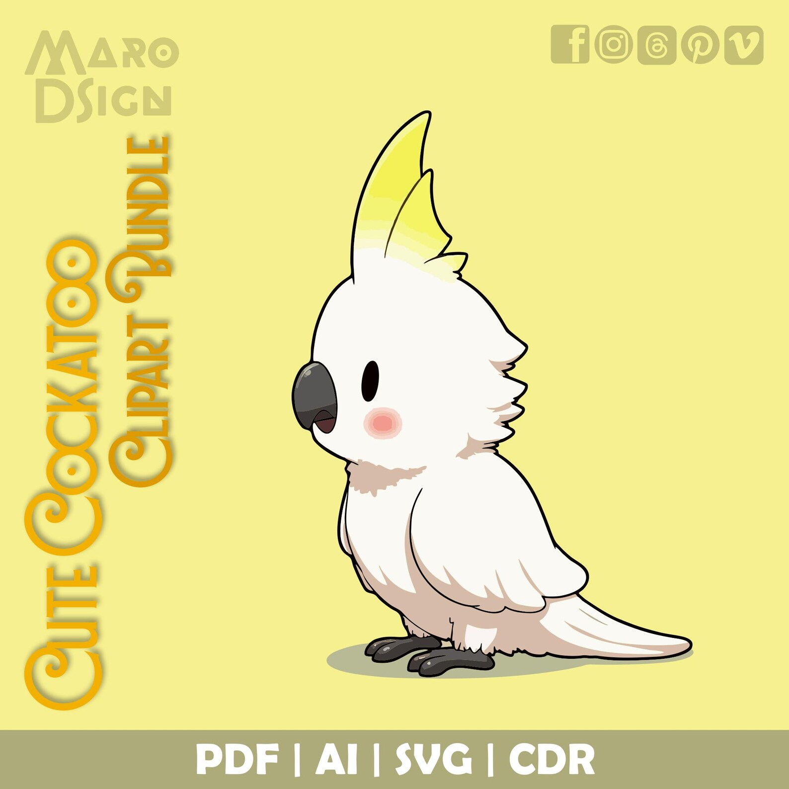 Cute Cockatoo Clipart Bundle |adorable Anime-style Parrot Clipart in ...