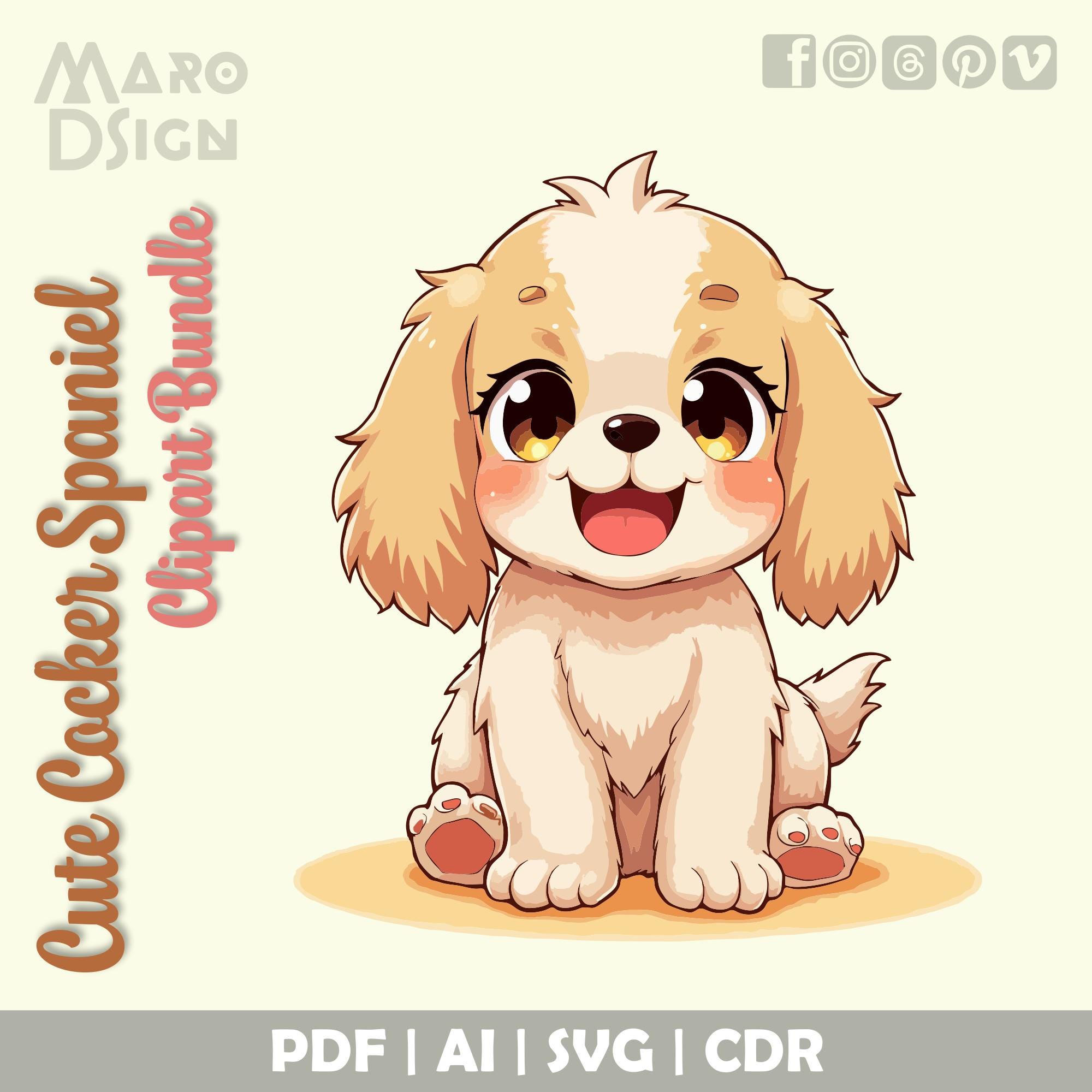 Cute Cocker Spaniel Clipart Bundle | Sweet Manga-inspired Puppy ...