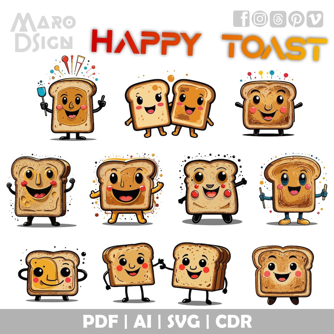 Happy Toast Clipart Bundle | Colorful Vector Clipart for DIY Projects ...