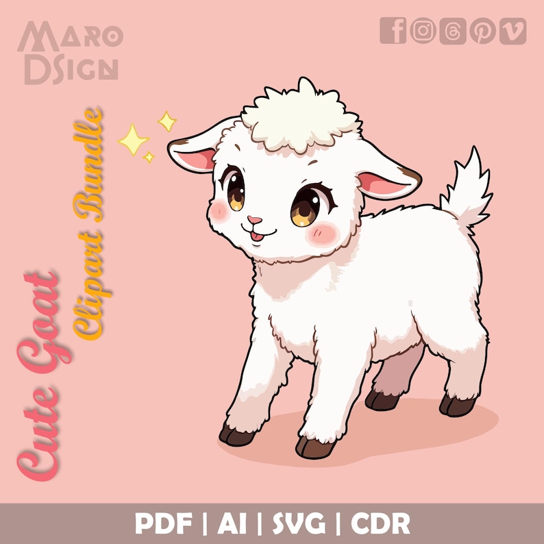 Cute Goat Clipart Bundle | Adorable Chibi Goat in Japanese Pixiv Style ...