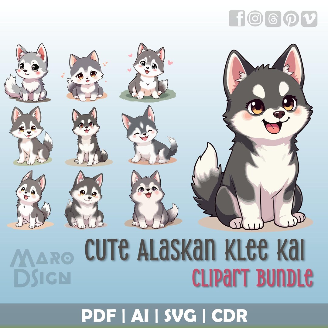 Baby Alaskan Klee Kai Clipart Bundle | Sweet Pup With Big Eyes and ...