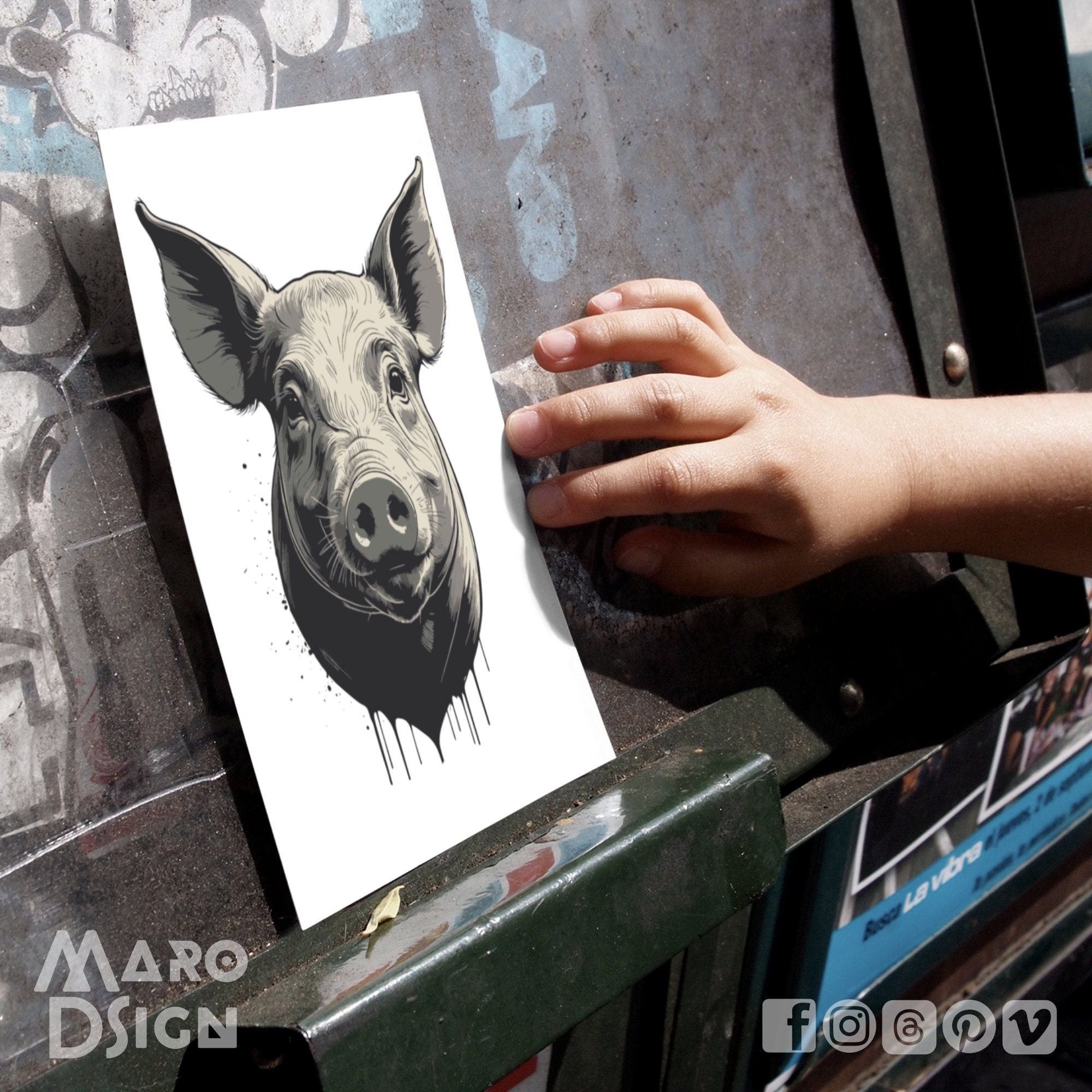 Pig Portrait | Editable Vector Illustration of a Cute Farm Animal for ...
