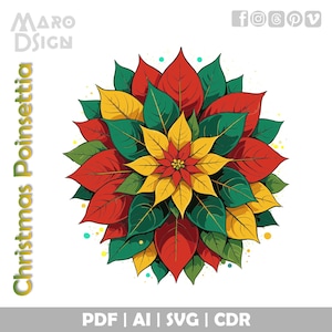 Christmas Poinsettia Clipart Bundle | Festive Floral Vector Clipart for ...