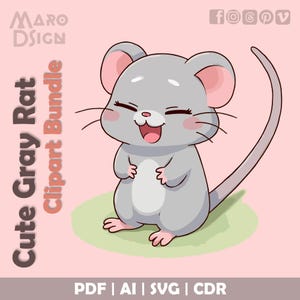 Cute Gray Rat Clipart Bundle | Sweet Anime-inspired Rat Character for ...