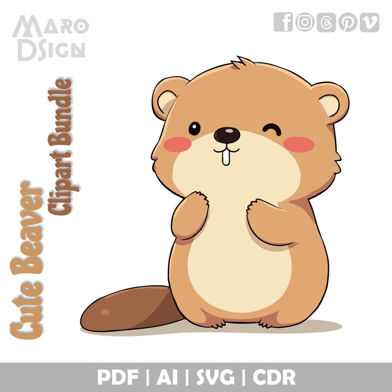 Cute Beaver Clipart Bundle | Kawaii Forest Friend in Japanese Manga ...
